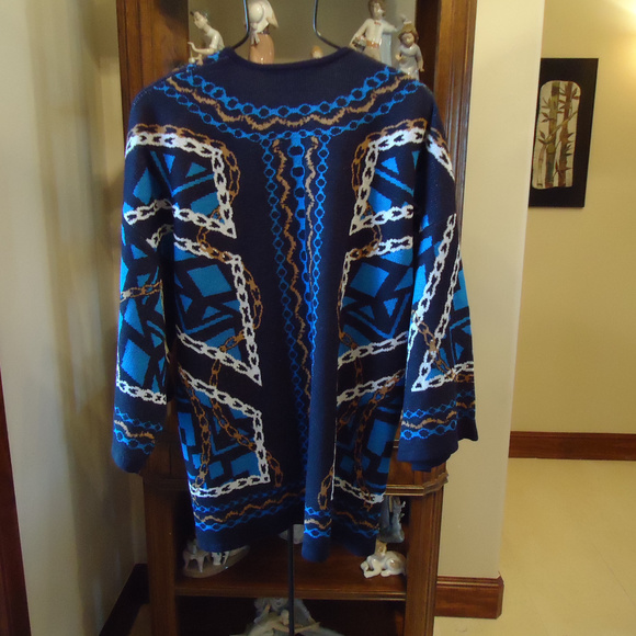 Jealous Tomato | Sweaters | New Black Blue Open Chain Print Jacket Ml ...